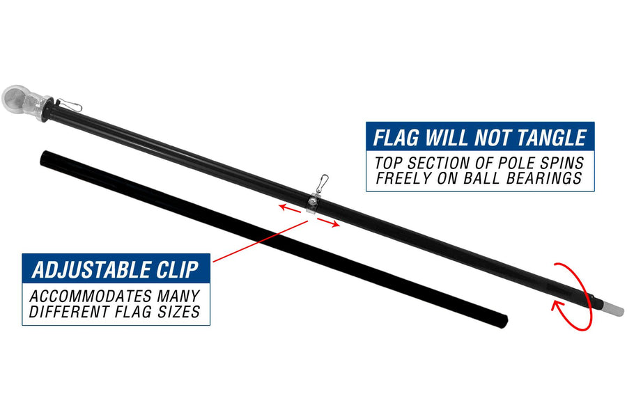 Camper Flag Pole, black, 6ft assembled, spins to prevent tangles ...